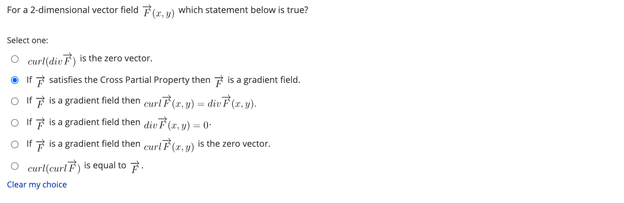 Solved For a 2-dimensional vector field 7 (x, y) which | Chegg.com