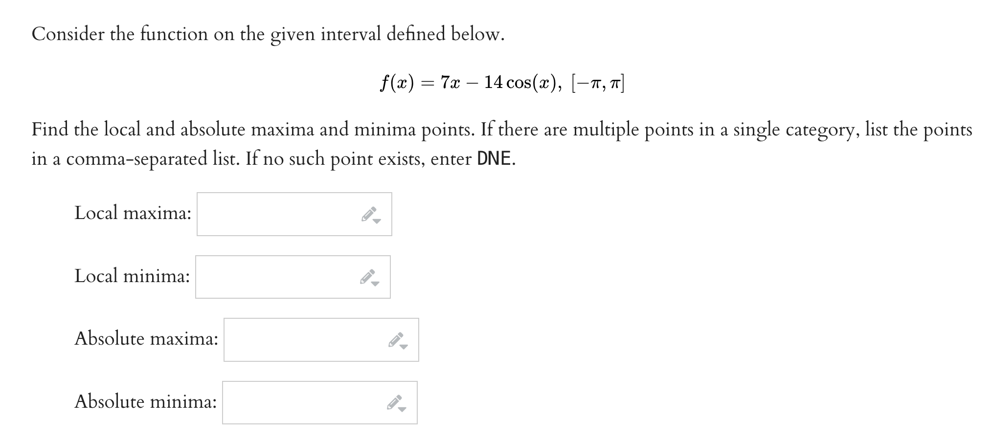 Solved Consider the function on the given interval defined | Chegg.com