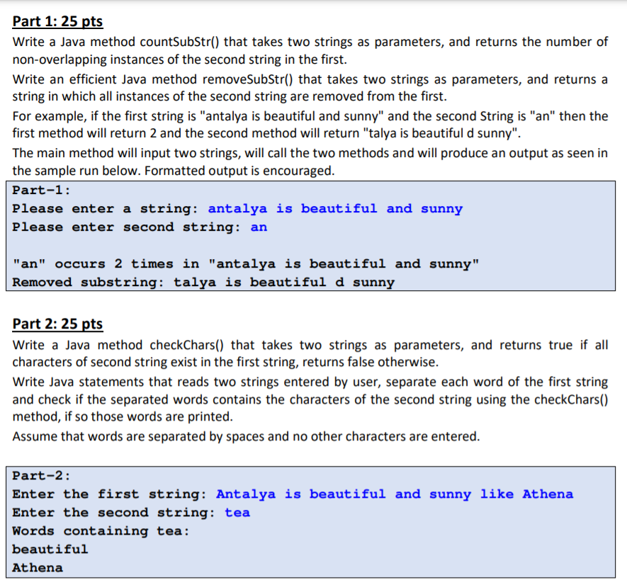 Solved Part 1 25 Pts Write A Java Method Countsubstr That 6989