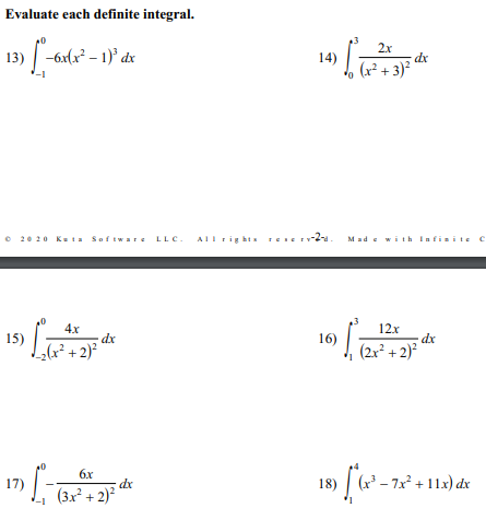 Solved Evaluate each definite integral. 13) 1- +6x(x²-1)dx | Chegg.com