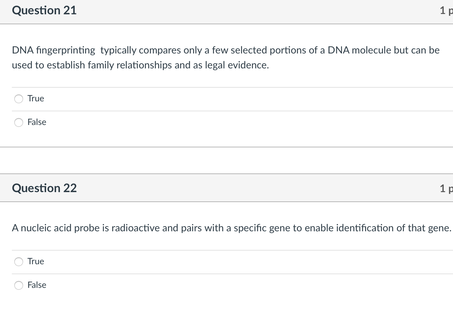 Solved Question 21 1 p DNA fingerprinting typically compares | Chegg.com