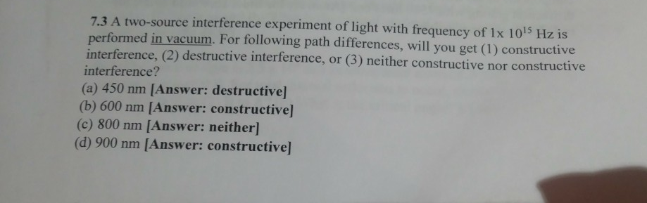 Solved 7.3 A two-source interference experiment of light | Chegg.com