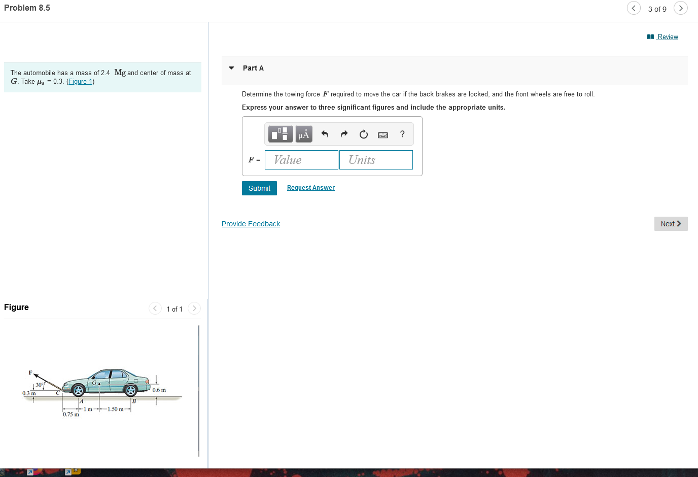 Solved Problem 8.5 3 of 9 Review Part A The automobile has a | Chegg.com