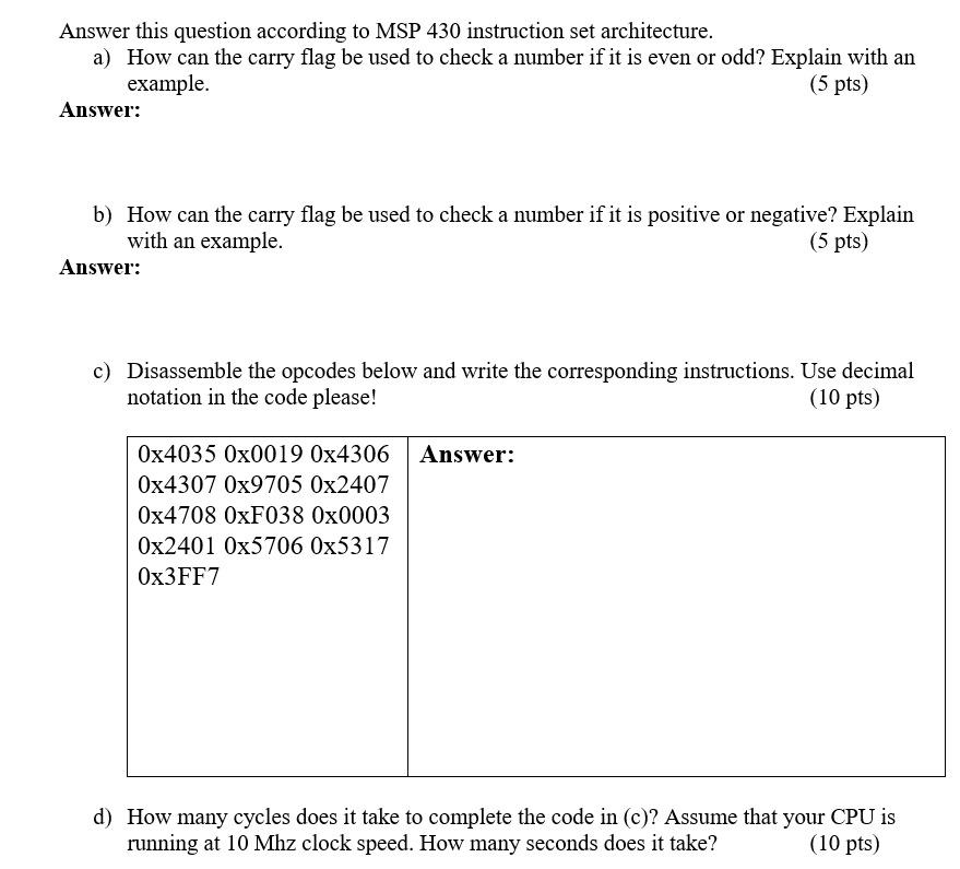 Solved Answer this question according to MSP 430 instruction | Chegg.com