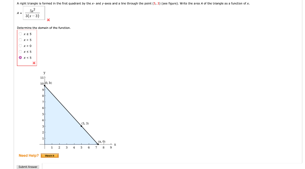 Solved A right triangle is formed in the first quadrant by | Chegg.com