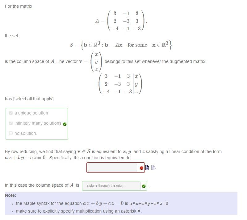 Solved For the matrix 3 -1 3 A= 2 :-33 4 -1 -3 the set | Chegg.com