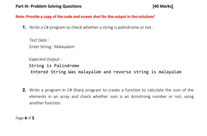 Solved Part III- Problem Solving Questions [40 Marksi Note: | Chegg.com