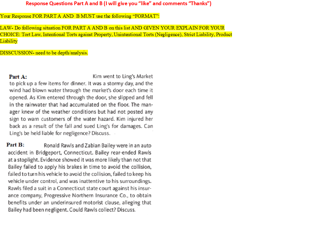 Solved Response Questions Part A and B (I will give you | Chegg.com