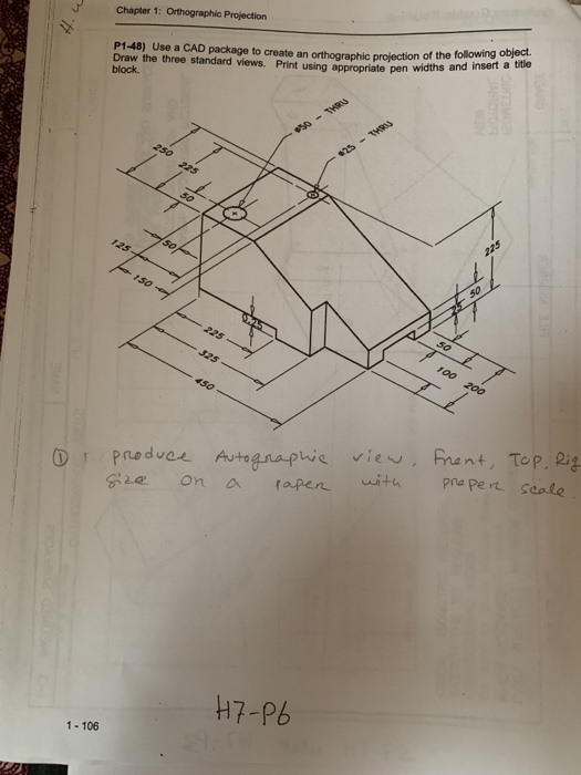 Solved Chapter 1: Orthographic Projection P1-48) Use a CAD | Chegg.com