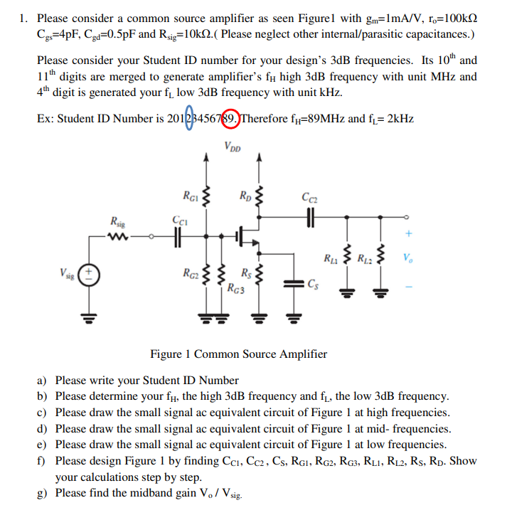 Solved Please consider a common source amplifier as seen | Chegg.com