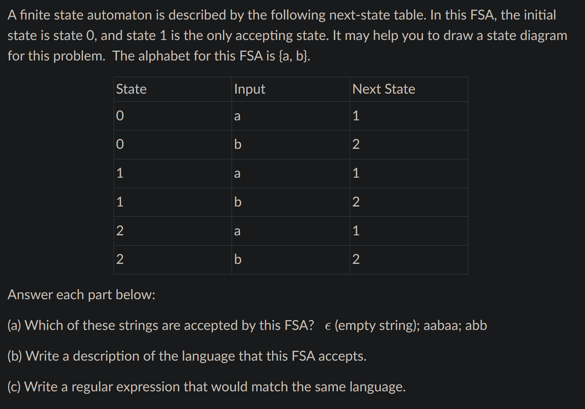 A finite state automaton is described by the | Chegg.com
