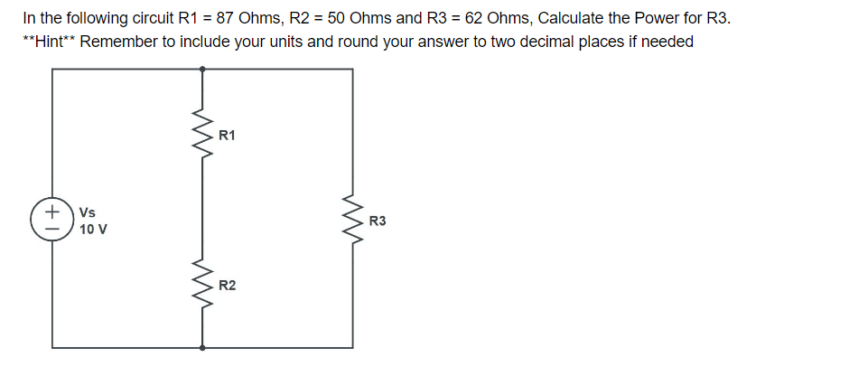 Solved In the following circuit R1 = 87 Ohms, R2 = 50 Ohms | Chegg.com