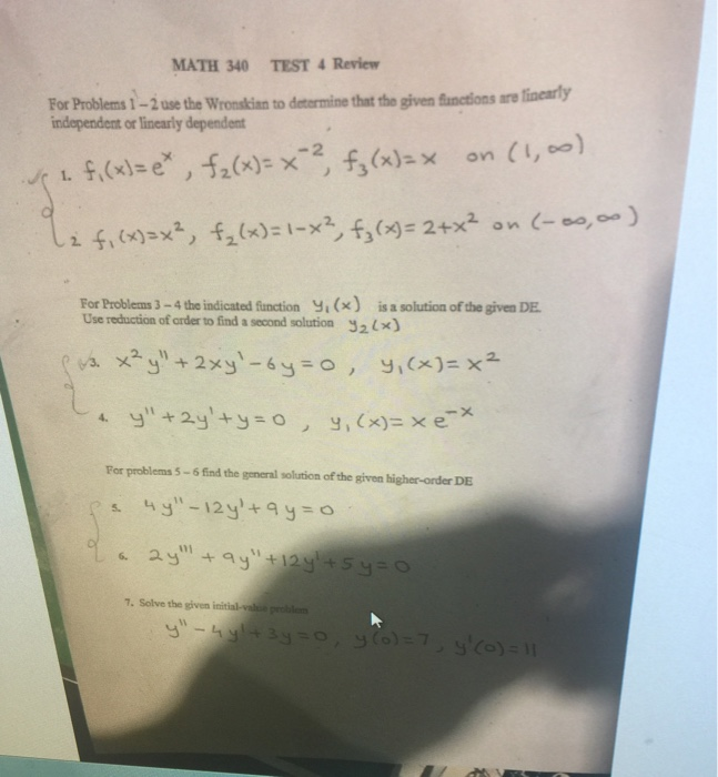 Solved MATH 340 TEST 4 Review For Problems 1-2 use the | Chegg.com