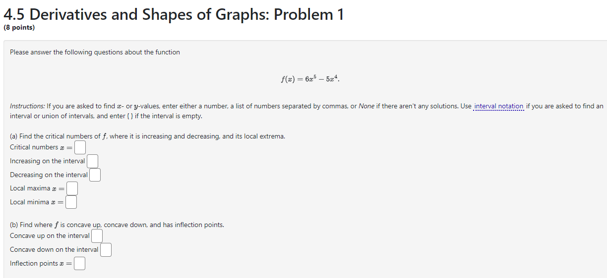 Solved 4.5 Derivatives and Shapes of Graphs: Problem 1 (8 | Chegg.com