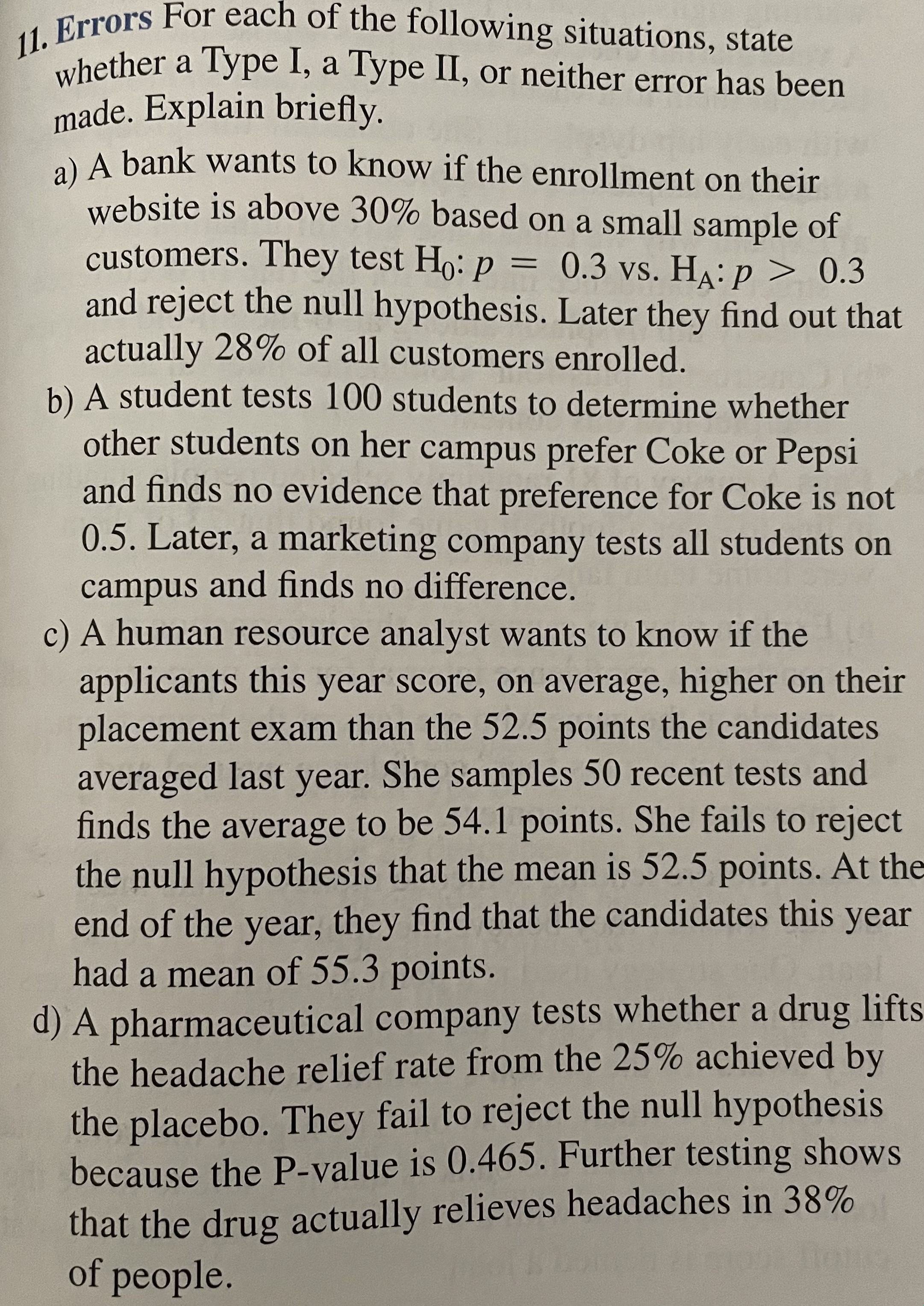 Solved 11. Errors For each of the following situations, | Chegg.com