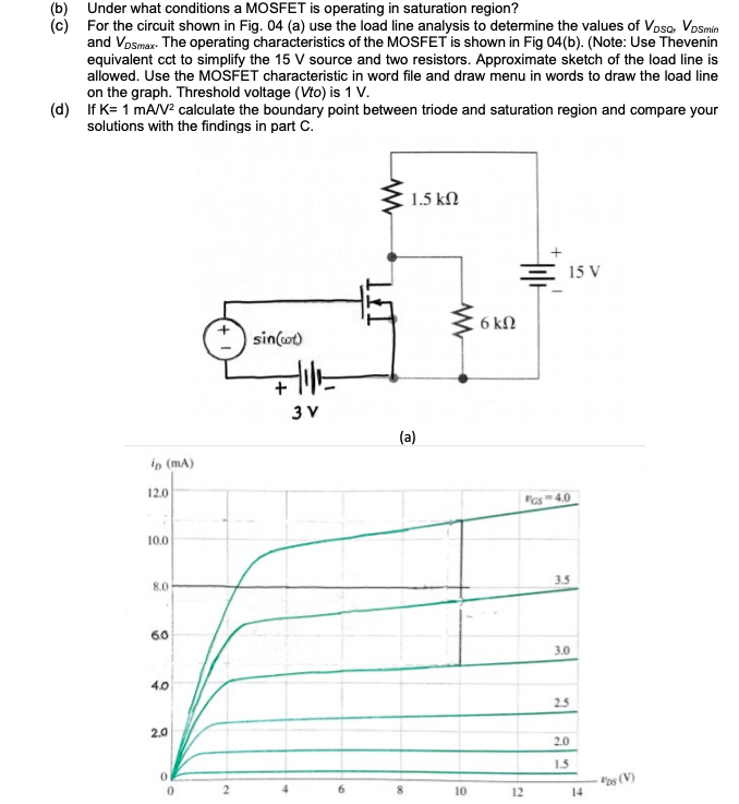 (b) (c) Under what conditions a MOSFET is operating | Chegg.com