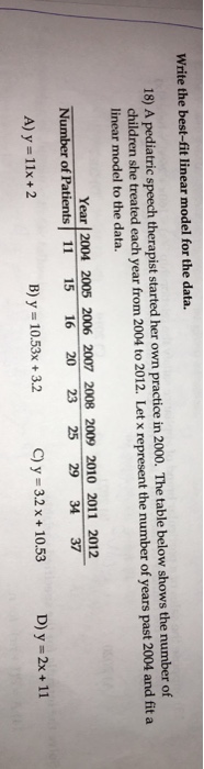 Solved Write The Best Fit Linear Model For The Data 18 A