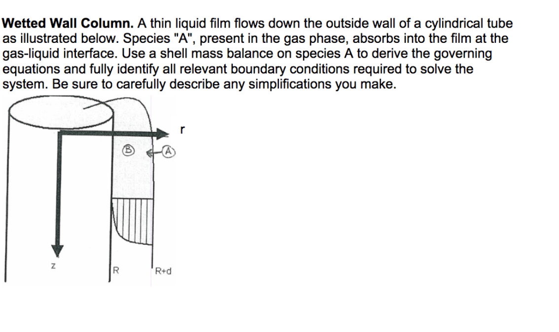 Solved Wetted Wall Column. A thin liquid film flows down the | Chegg.com