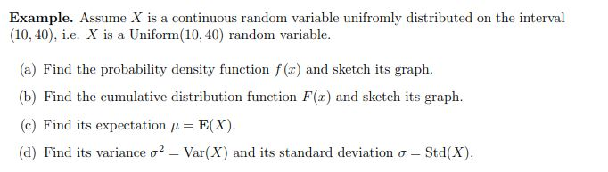 Solved Example. Assume X is a continuous random variable | Chegg.com