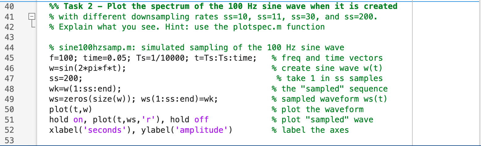 Solved % plotspec (x,t,Ts) plots the spectrum of the signal | Chegg.com