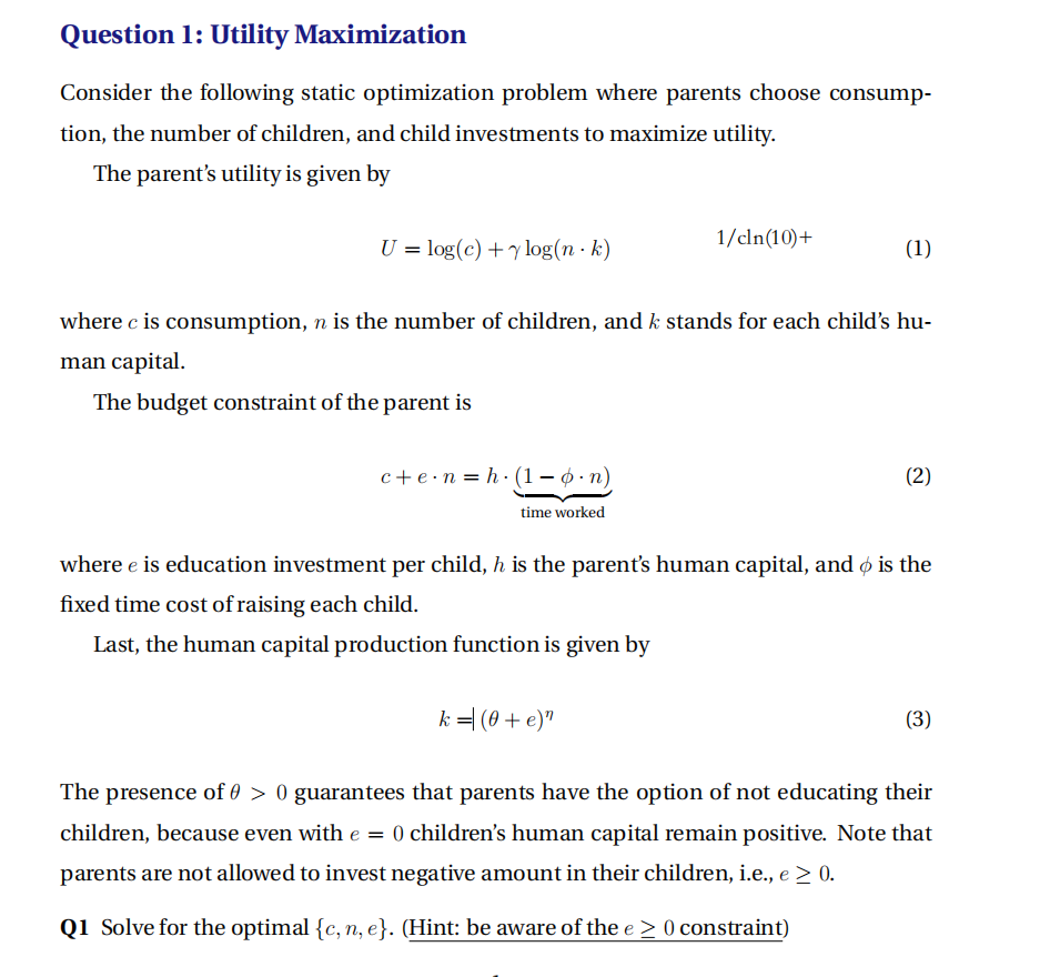 Solved Question 1: Utility Maximization Consider the | Chegg.com