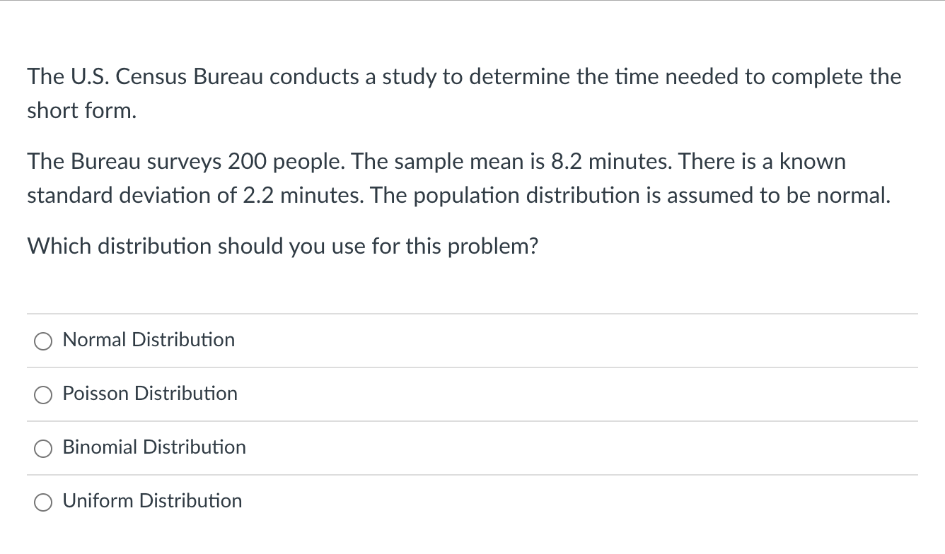 Solved The U.S. Census Bureau conducts a study to determine | Chegg.com