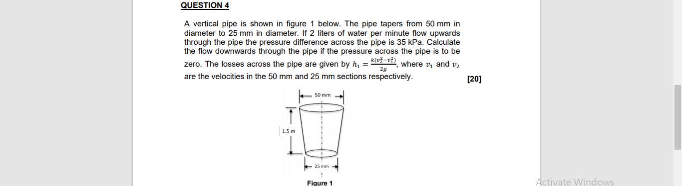 Solved QUESTION 4 A vertical pipe is shown in figure 1 | Chegg.com