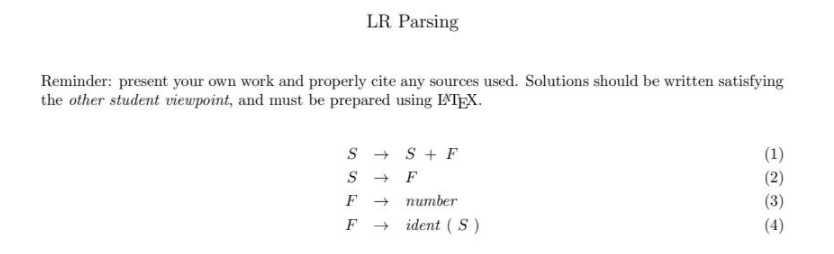 Solved LR Parsing Reminder: present your own work and | Chegg.com