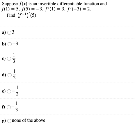 Solved Suppose f(x) is an invertible differentiable function | Chegg.com