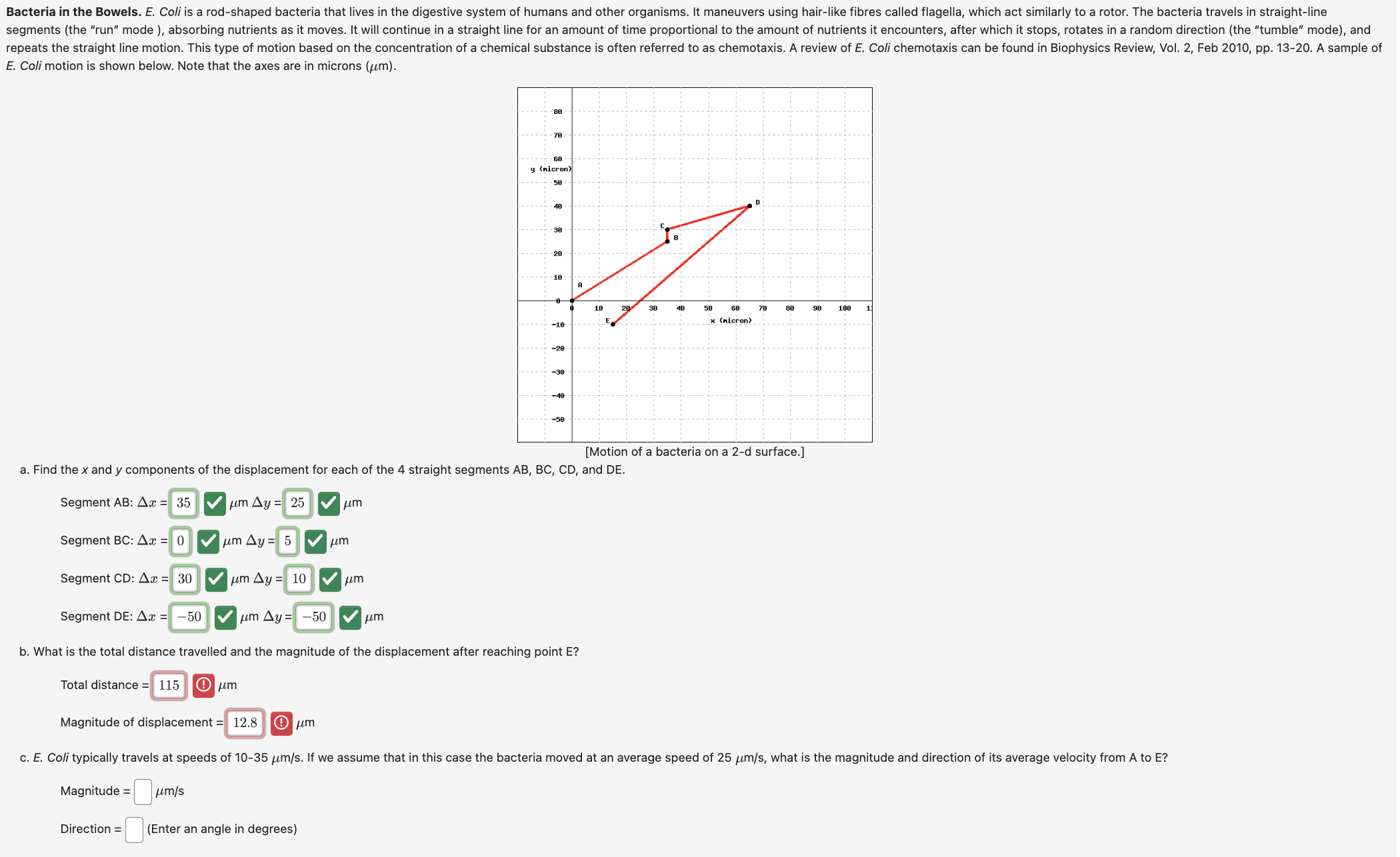 Solved E. ﻿Coli motion is ﻿shown below. Note that the axes | Chegg.com