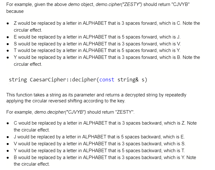 Solved class Caesarcipher { private: static const string | Chegg.com