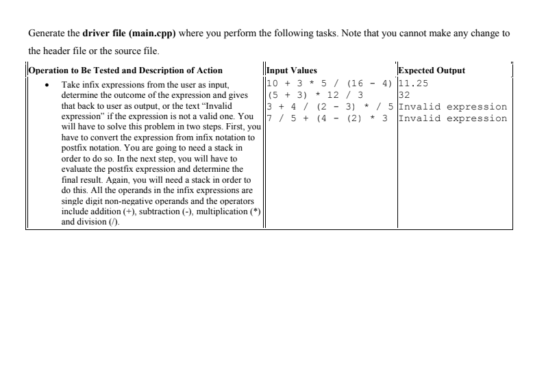 Generate the driver file (main.cpp) where you | Chegg.com