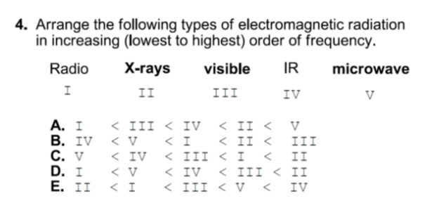 Solved 4. Arrange the following types of electromagnetic | Chegg.com