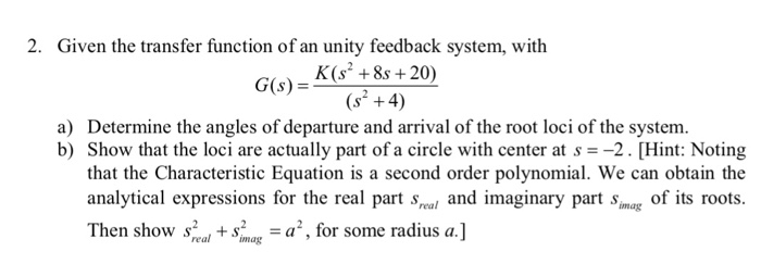 Solved 2. Given the transfer function of an unity feedback | Chegg.com