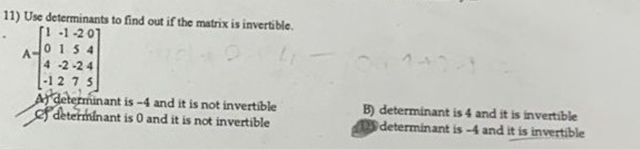 Solved Use determinants to find out if the matrix is | Chegg.com