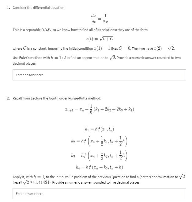 Solved 1. Consider the differential equation dtdx=2x1 This | Chegg.com