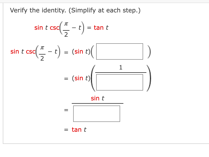 Solved Verify the identity. (Simplify at each step.) π t = | Chegg.com