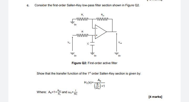 Solved c. Consider the first-order Sallen-Key low-pass | Chegg.com