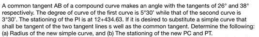 Solved A common tangent AB of a compound curve makes an | Chegg.com