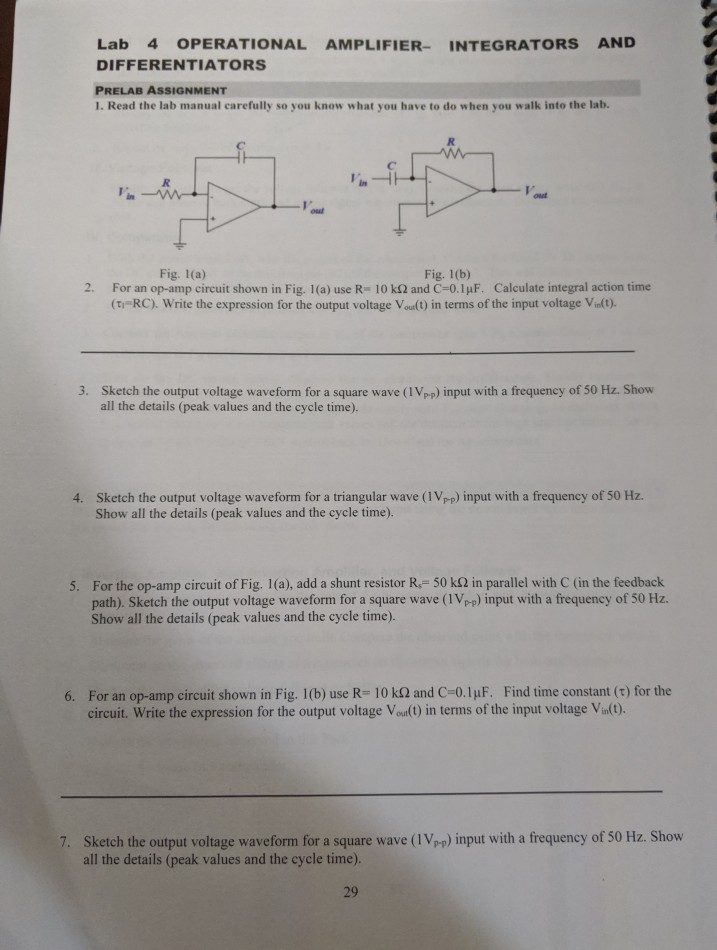 Solved Lab 4 OPERATIONAL AMPLIFIER- INTEGRATORS AND | Chegg.com