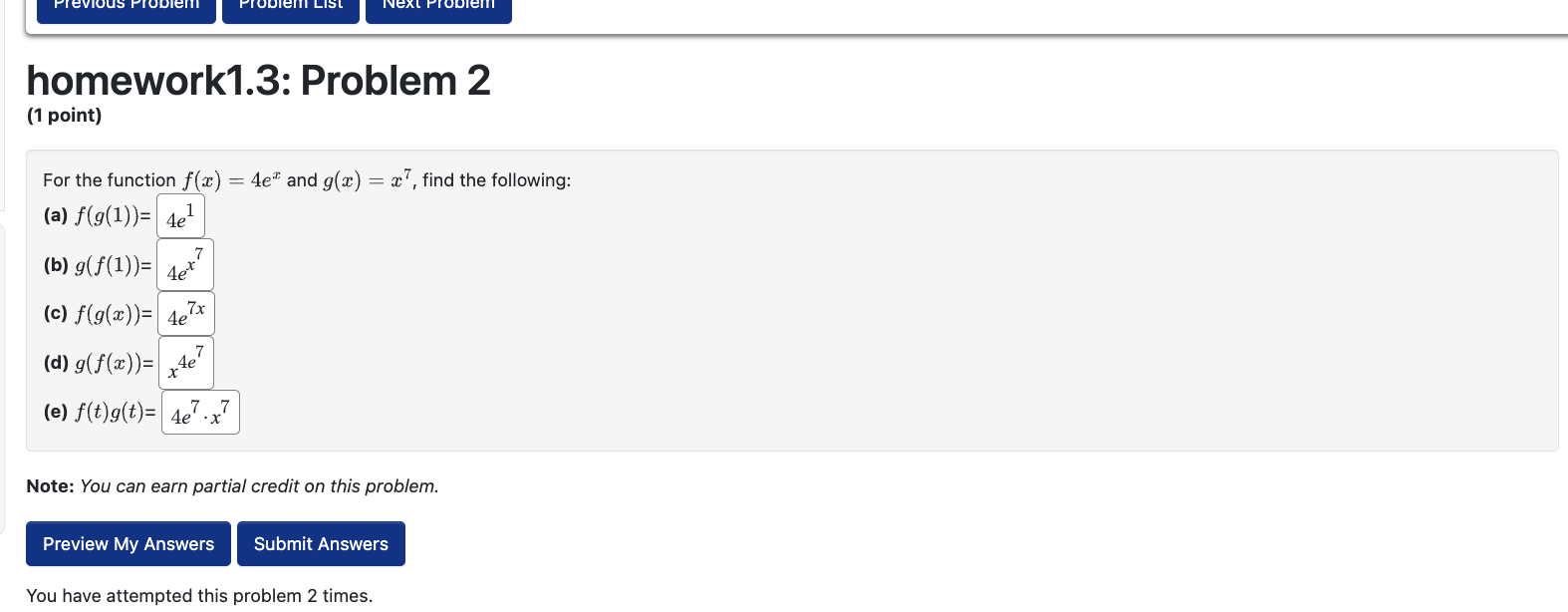 Solved homework1.3: Problem 2(1 ﻿point)For the function | Chegg.com