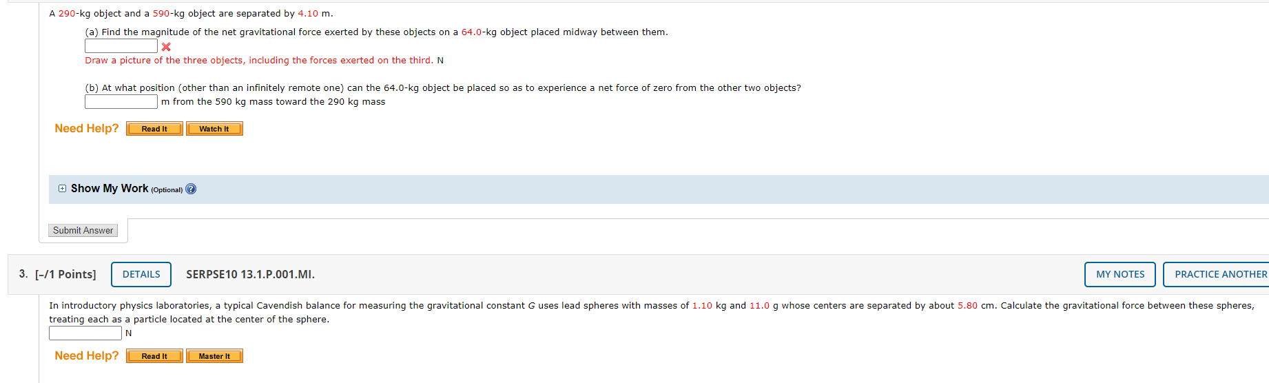 Solved A 290-kg object and a 590-kg object are separated by | Chegg.com