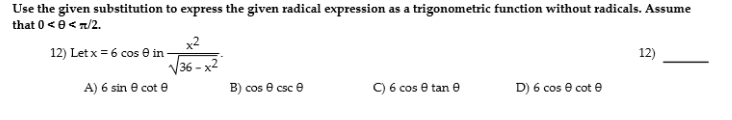 Solved Use the given substitution to express the given | Chegg.com