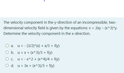 Solved The velocity component in the y-direction of an | Chegg.com