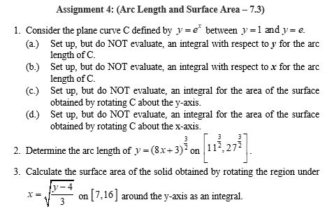 Solved Assignment 4: (Arc Length and Surface Area - 7.3) 1. | Chegg.com