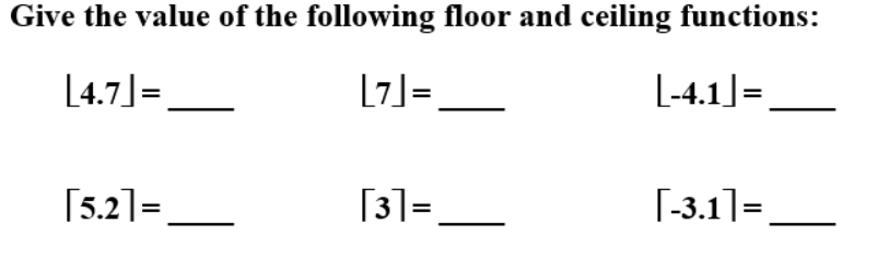 Solved Give the value of the following floor and ceiling | Chegg.com