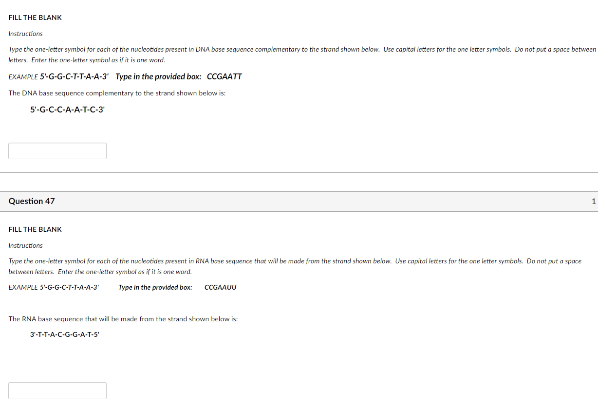 Solved FILL THE BLANK Instructions Type the one-letter | Chegg.com