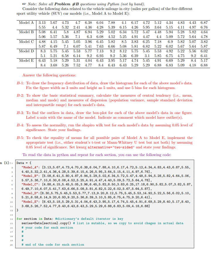 Solved Note Solve All Problem B Questions Using Python Chegg