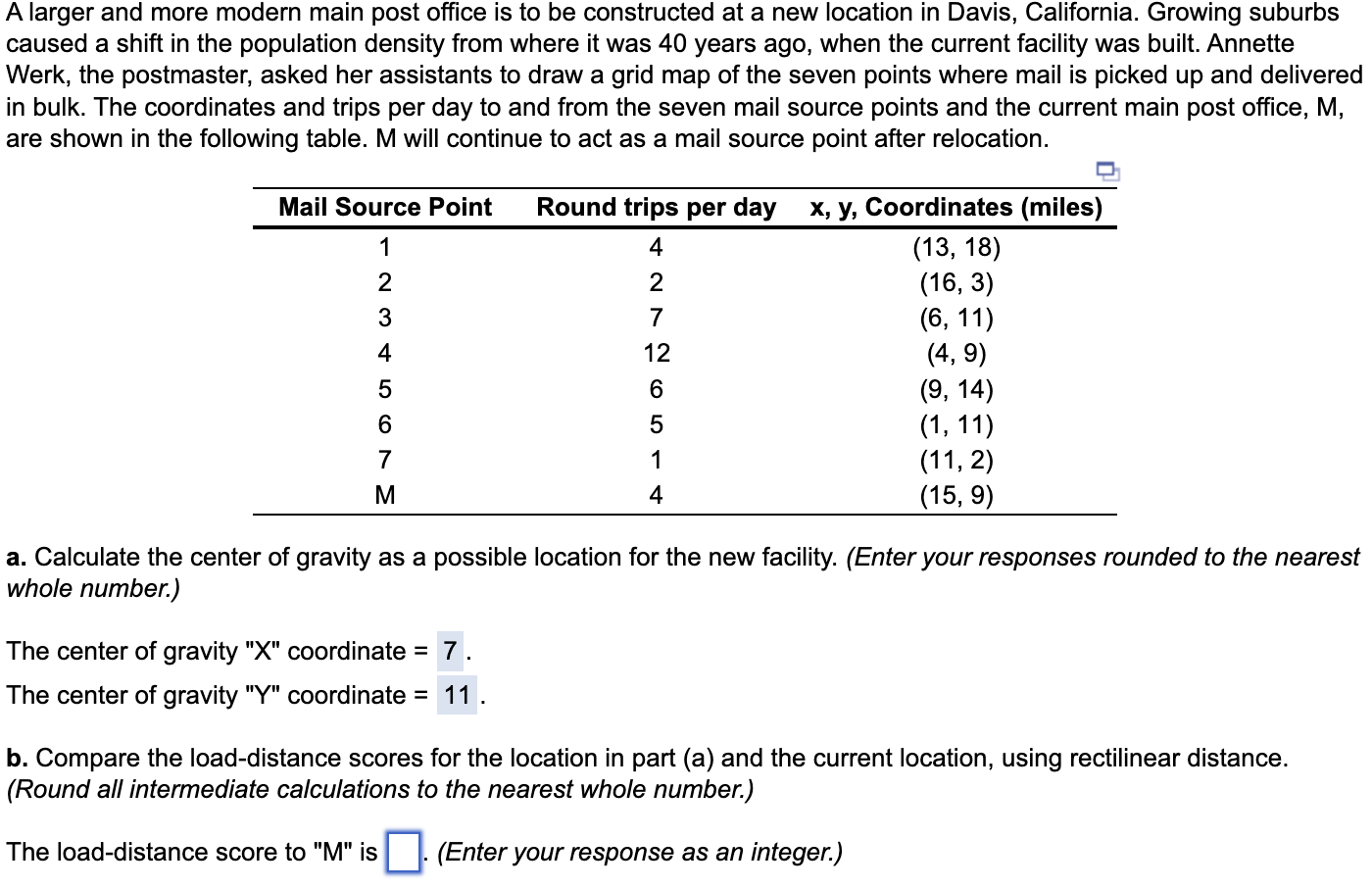 Solved b. The load distance score to "M" is ______ The load | Chegg.com