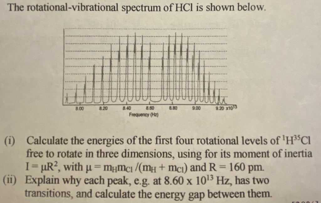 The rotational-vibrational spectrum of HCl is shown | Chegg.com